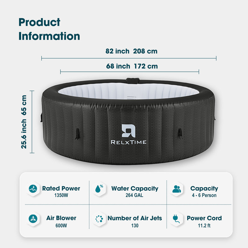 RELXTIME Inflatable Round Hot Tub, Portable Outdoor Spa, 4 To 6 Person Air Jet Heater Blowout ...